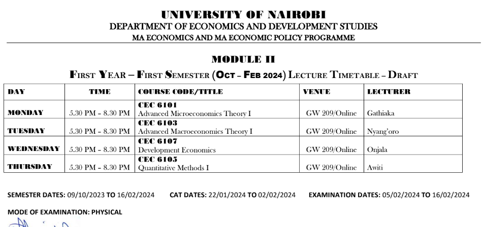 Phd And Masters Evening Lecture Timetable Department Of Economics